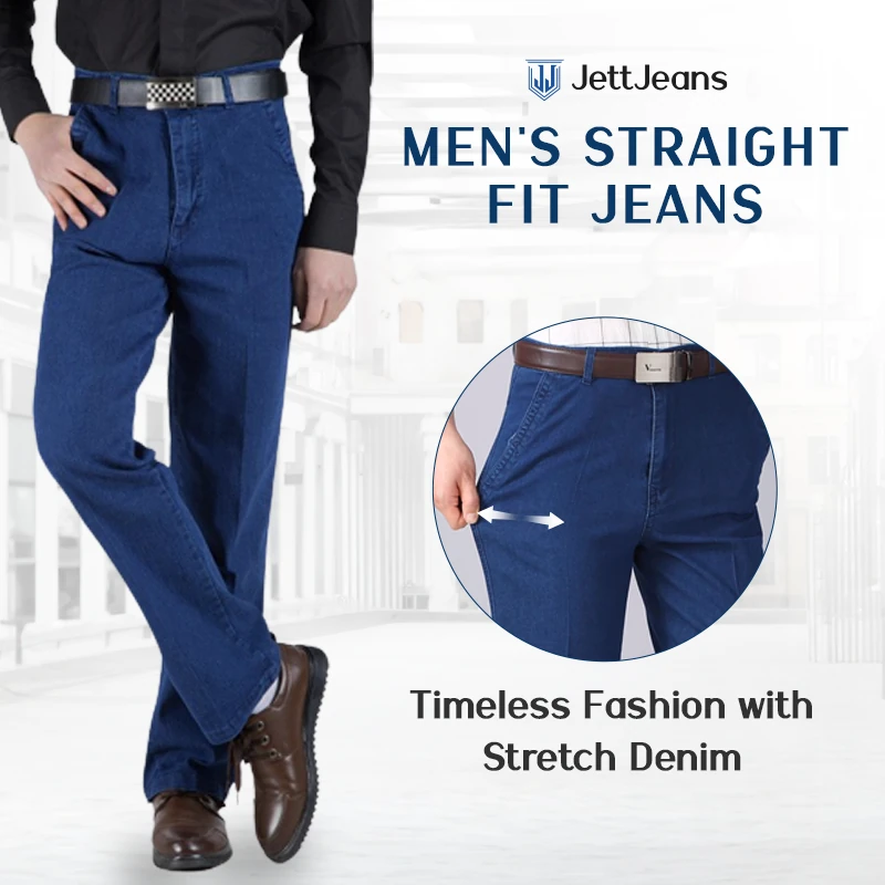 JettJeans3 - Men's High Waist Straight Fit Stretch Jeans
